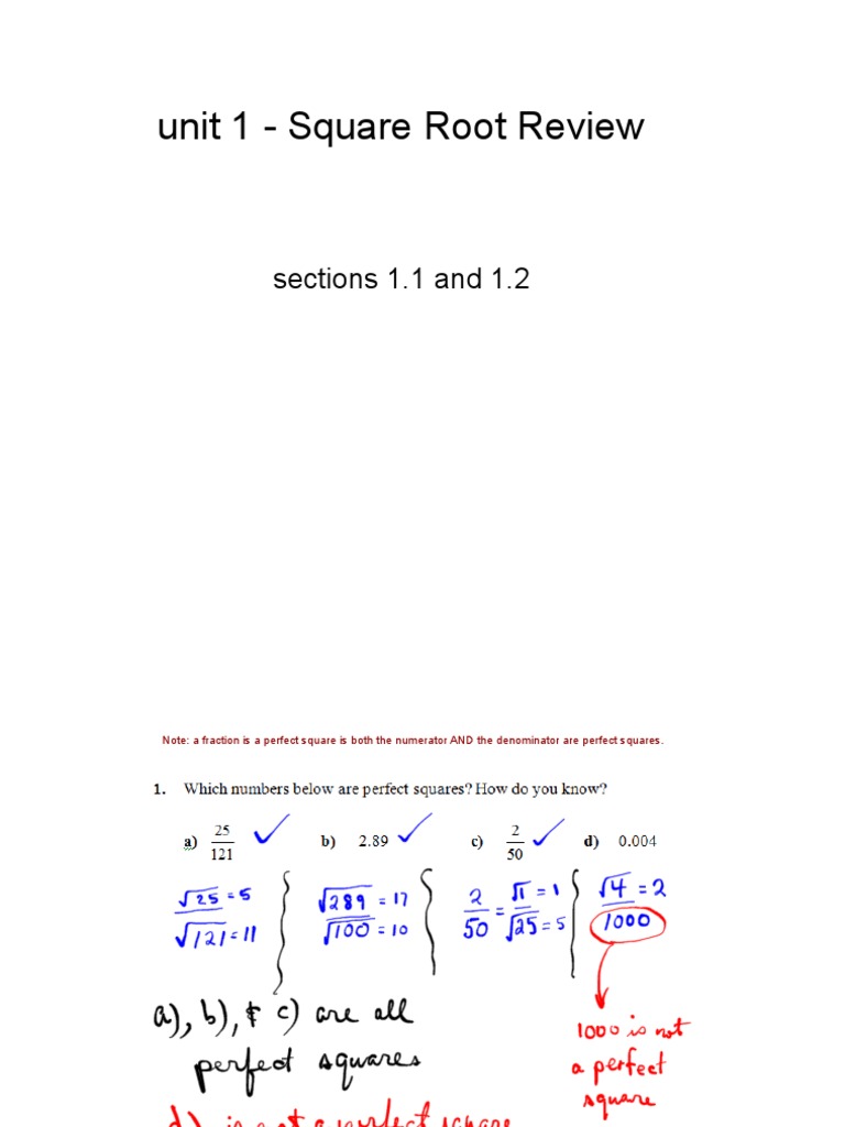 Square Root Basics Review | PDF