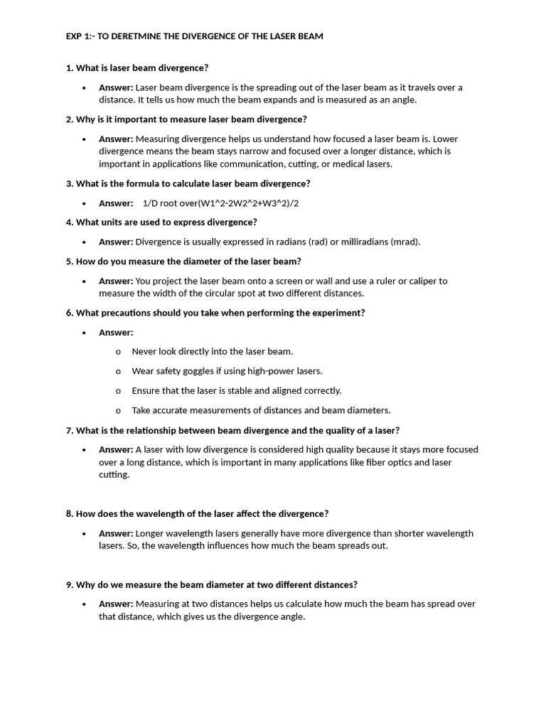 Measuring Laser Beam Divergence & Diffraction | PDF | Diffraction ...