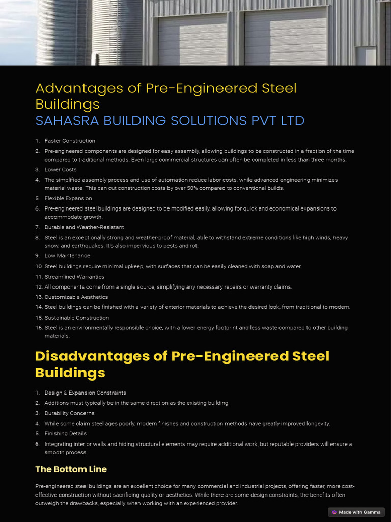Advantages and Disadvantages To Choosing A Pre-Engineered Steel Buildings | PDF