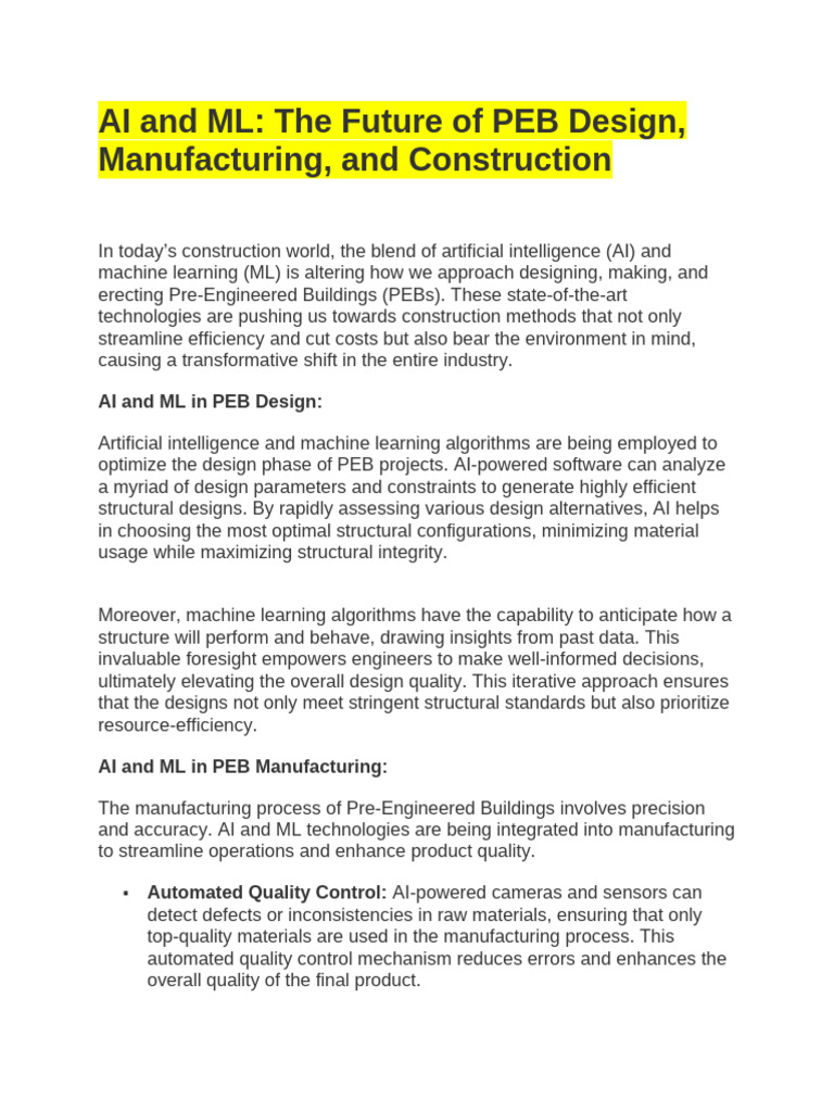 AI and ML The Future of PEB Design, Manufacturing, and Construction | PDF | Machine Learning ...