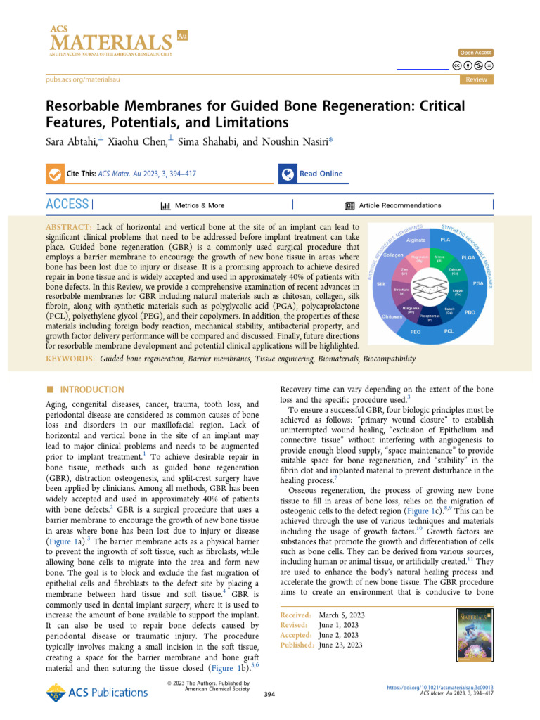 Abtahi Et Al 2023 Resorbable Membranes For Guided Bone Regeneration Critical Features Potentials ...