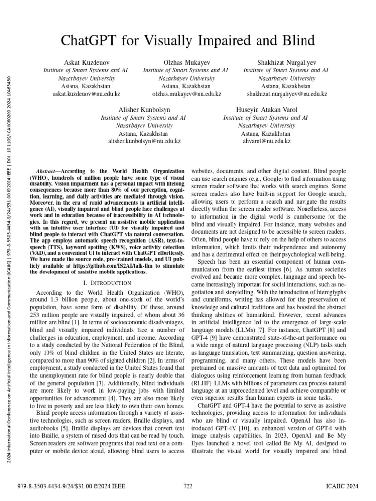 ChatGPT App for the Visually Impaired | PDF | Speech Recognition | Speech Synthesis