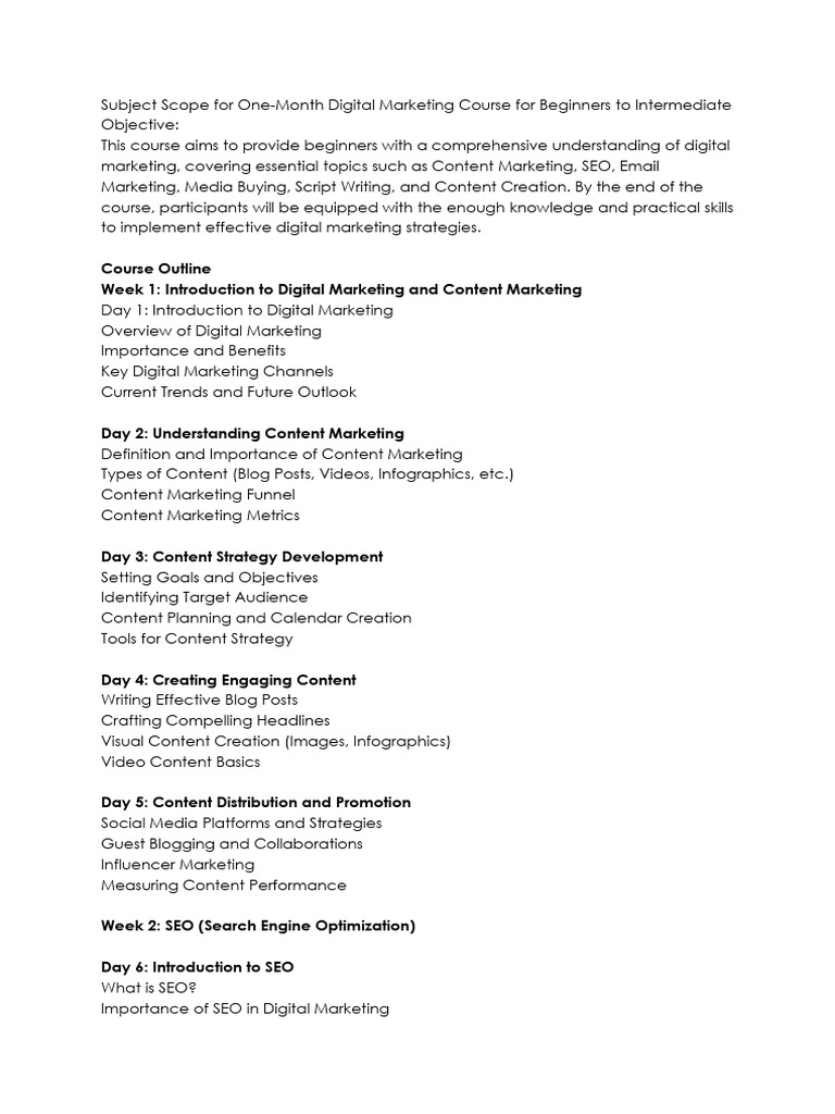 One-Month Digital Marketing Course Guide | PDF | Search Engine ...