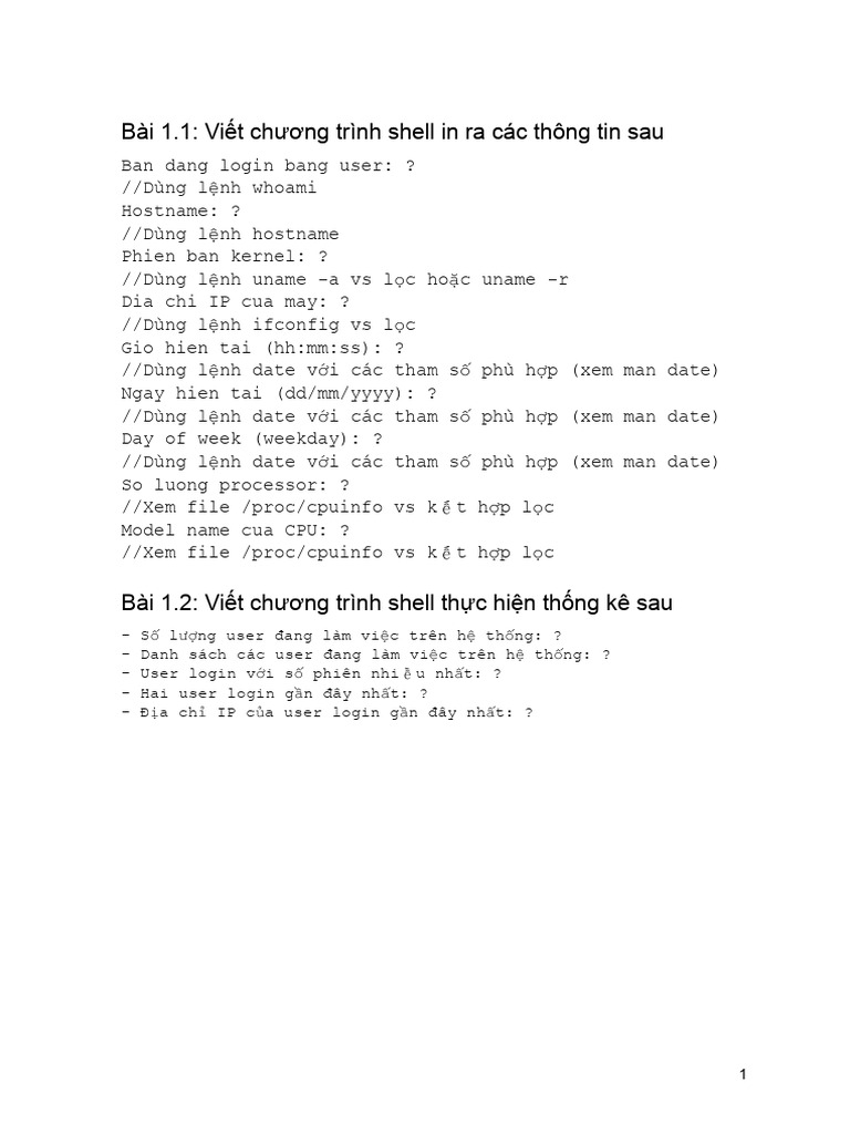 Bài tập lập trình Shell | PDF