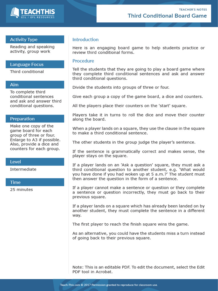 Third Conditional Board Game | PDF | Question | Sentence (Linguistics)