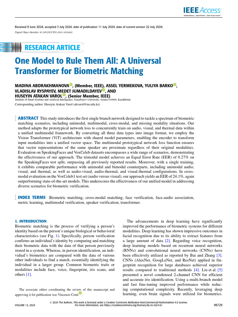 One Model To Rule Them All A Universal Transformer For Biometric ...