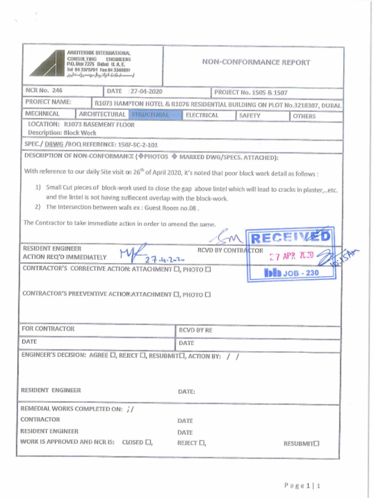 246.NCR - Block Work - 27-04-2020 | PDF