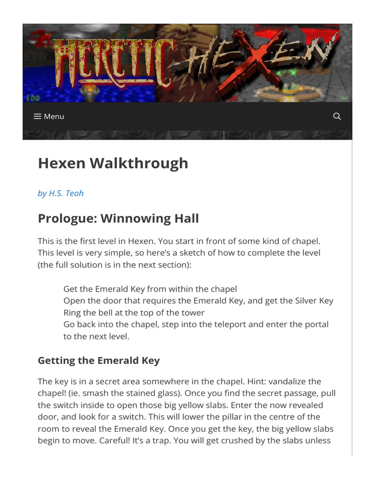Hexen Walkthrough: Winnowing Hall Guide | PDF | Door | Elevator