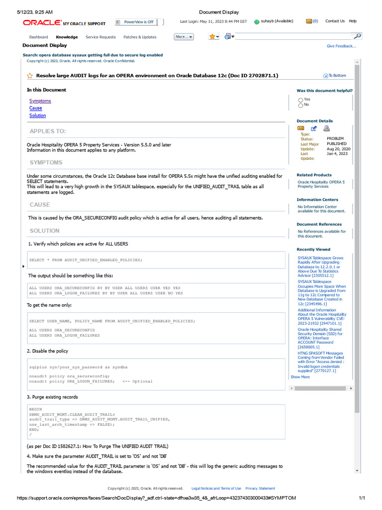 SYSAUX secureconfig | PDF | Databases | Information Technology