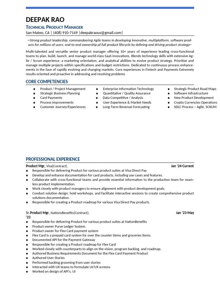 Deepak Rao Resume - MC-word | PDF | Agile Software Development | Visa Inc.