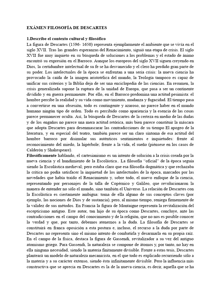 Filosofía de Descartes: Contexto y Método | PDF | René Descartes | Verdad