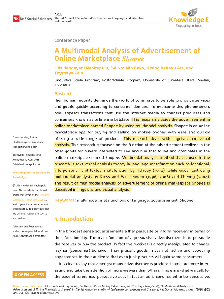 A Multimodal Analysis Of Advertisement Of Pdf Online Shopping E