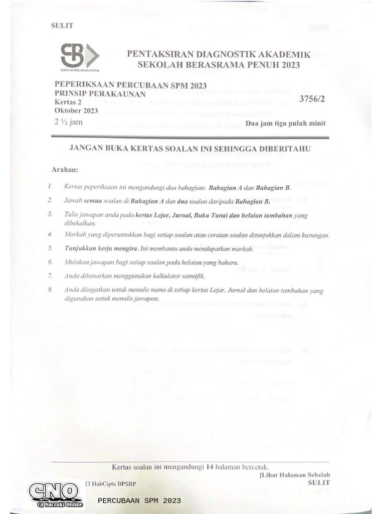 Prinsip Perakaunan K2 SBP 2023 | PDF