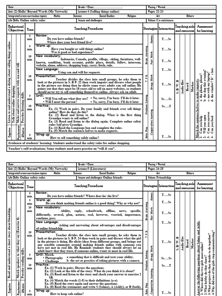 Lesson2024 Plann 1 1st Pdf Learning Teachers