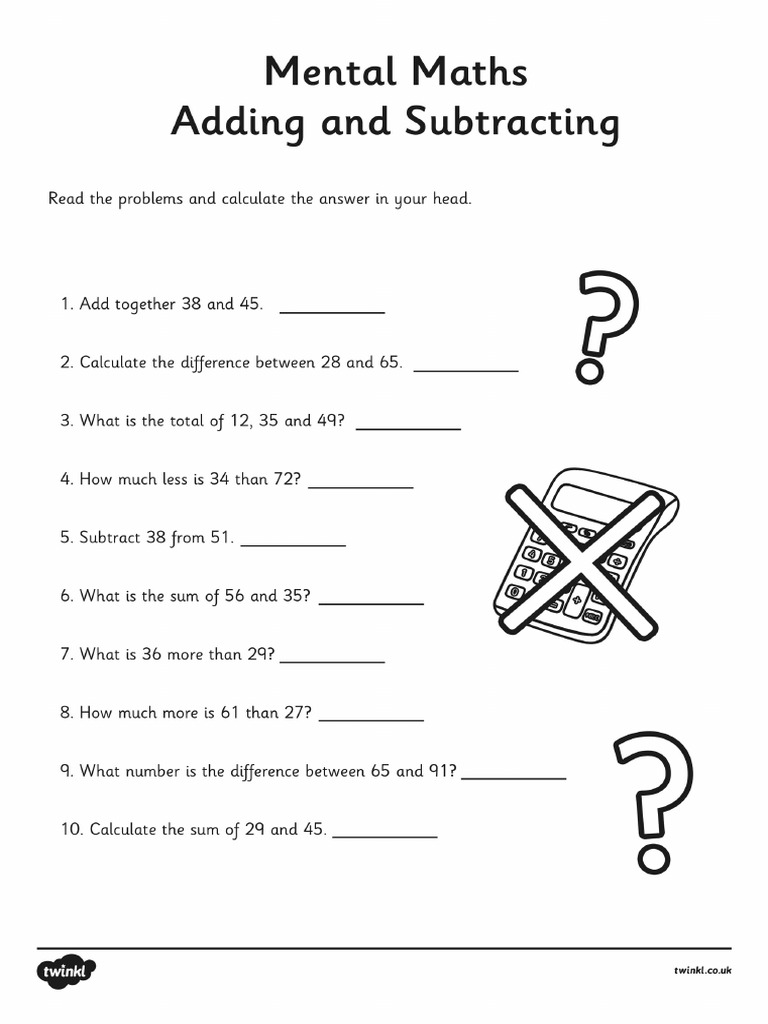 T N 4663 Mental Maths Addition and Subtraction Activity Sheets | PDF