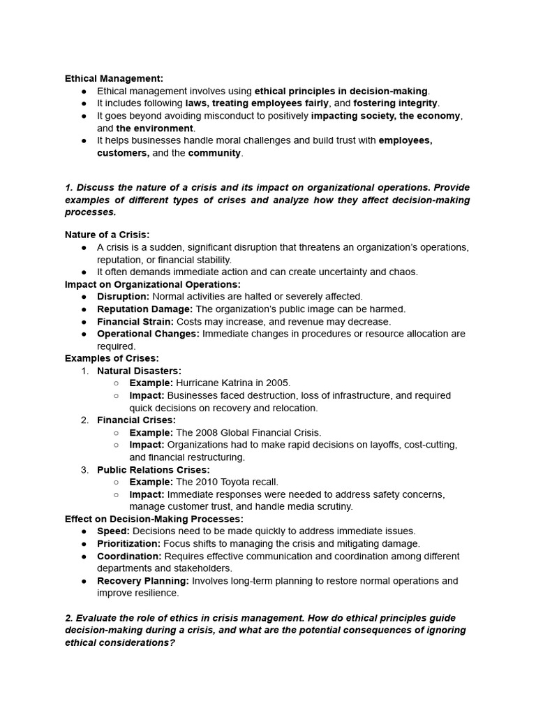 Ethical Crisis Management Strategies | PDF | Crisis Management | Leadership