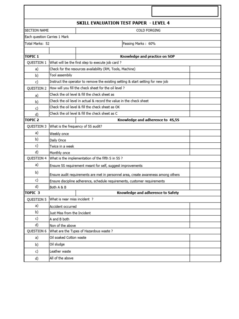 Skill Matrix Level 4 Pdf