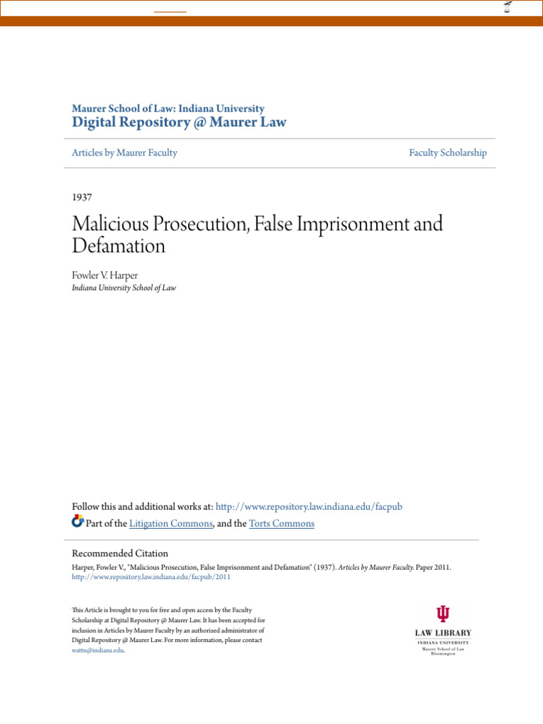 Malicious Prosecution | PDF | Tort | Defamation