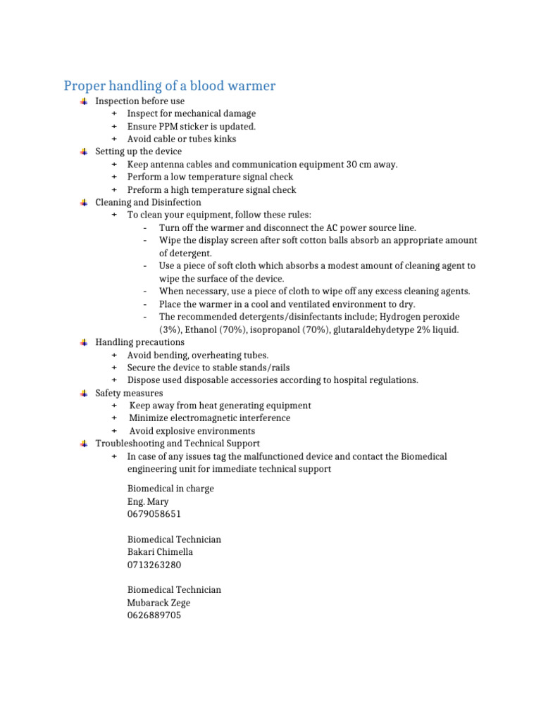 Blood Warmer Handling and Safety Guide | PDF | Computers | Technology ...