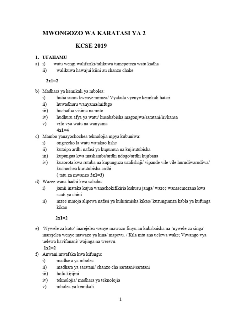 Mwongozo Kcse 2019 PP2 Kisw | PDF