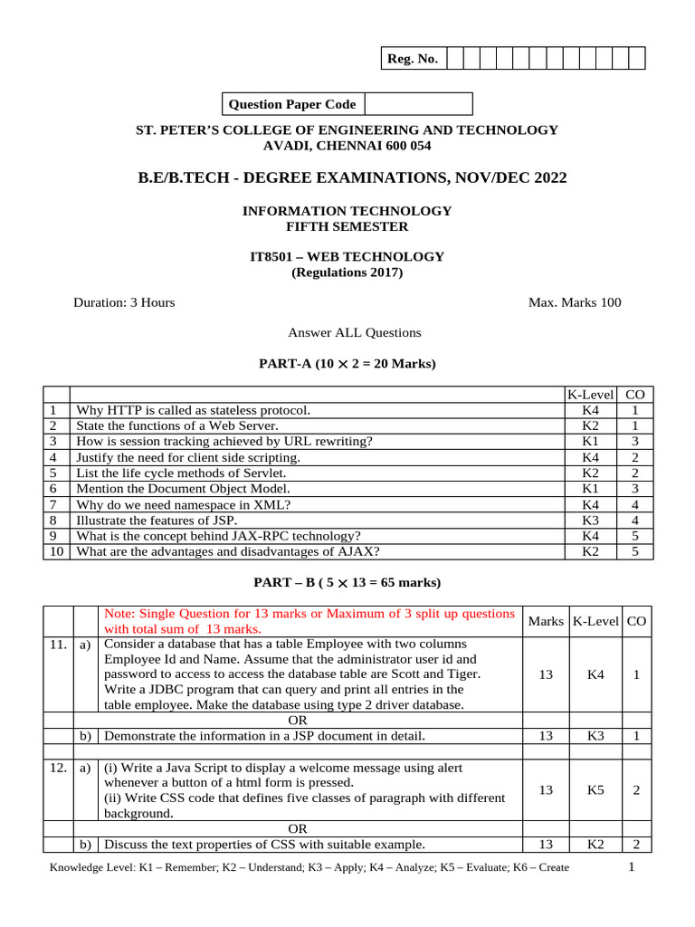 It8501- Wt Model Qp-1 as Per New Format | PDF | World Wide Web ... It8501- Wt Model Qp-1 as Per New Format | PDF | World Wide Web ...