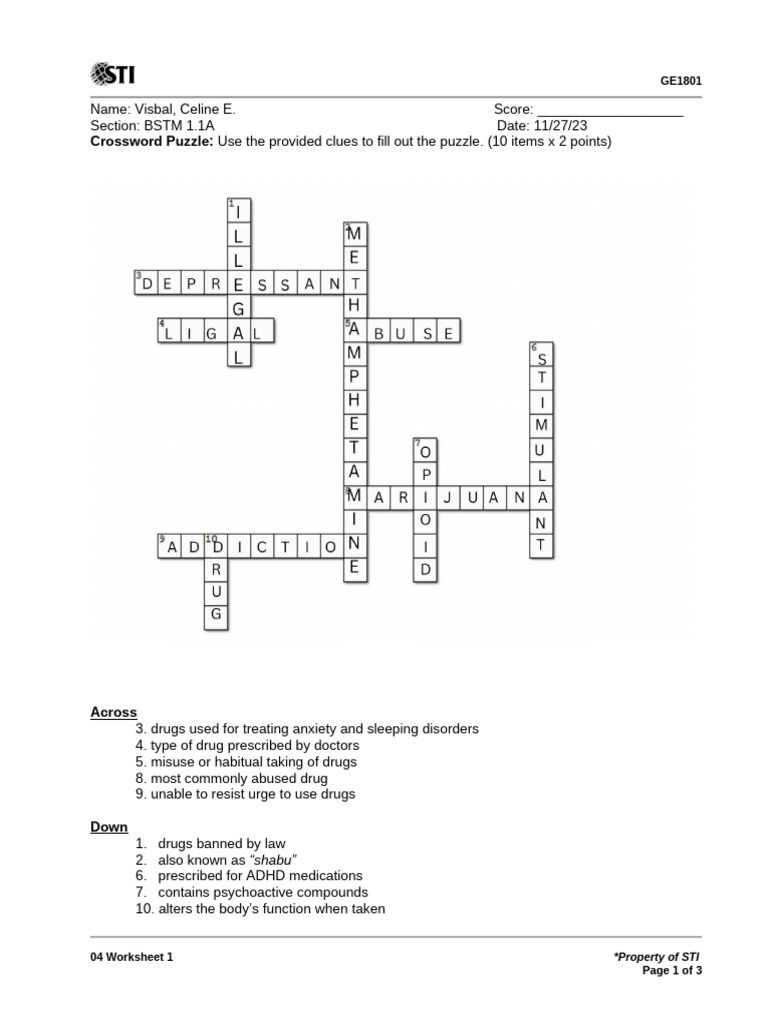 04 Worksheet 1 (2) | PDF | Substance Abuse | Drugs