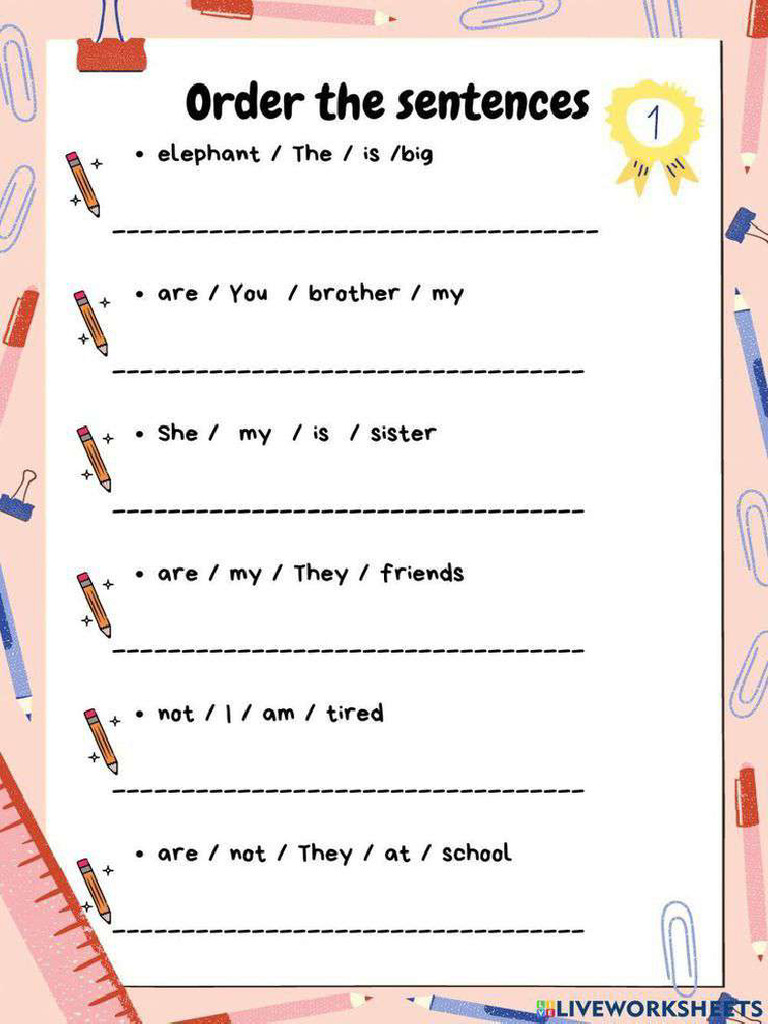 Order The Sentences (VERB TO BE) Worksheet | PDF