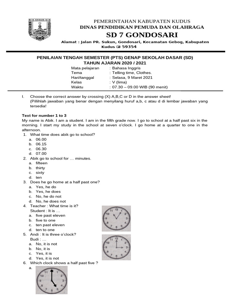 Soal PTS Genap Kelas 5 Bhs Inggris Fix | PDF | Human Appearance | Softlines (Retail)