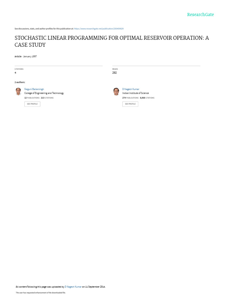 Stochastic Linear Programming For Optimal Reservoi | PDF | Mathematical Optimization | Applied ...