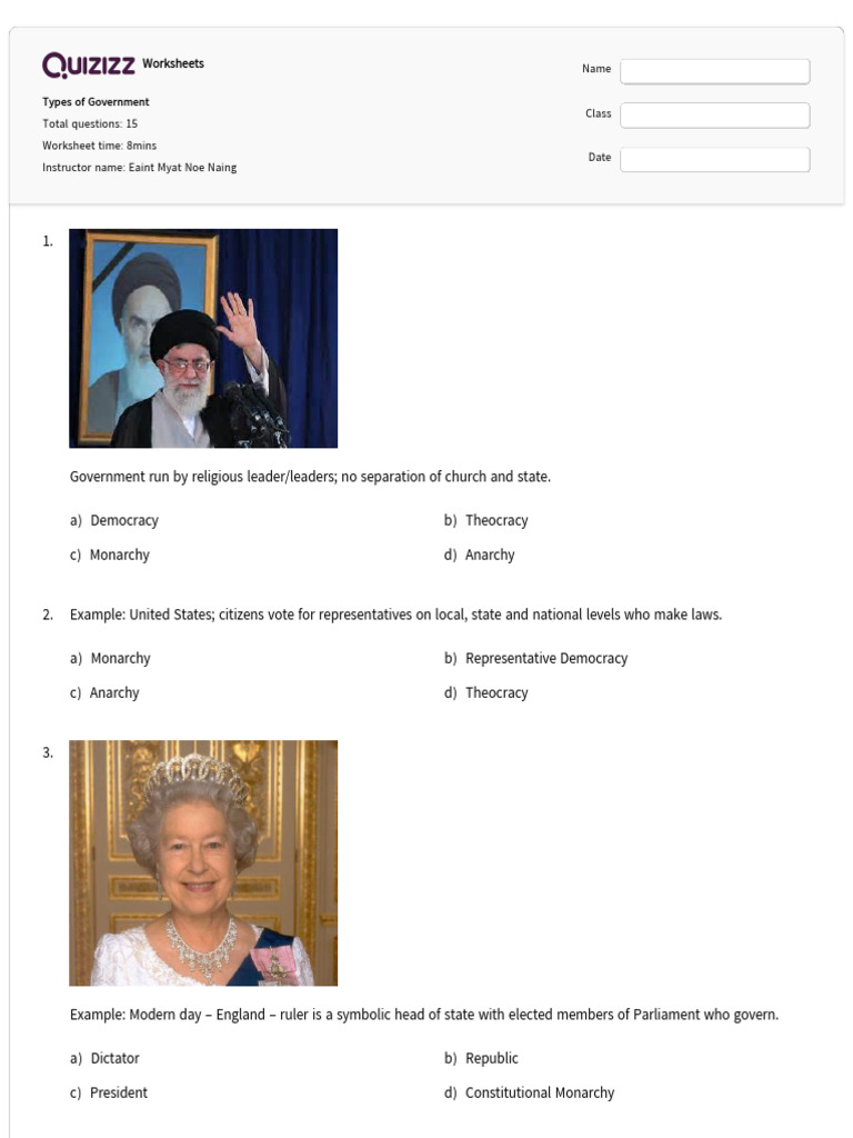 Types of Government - Quizizz | PDF | Monarchy | Democracy