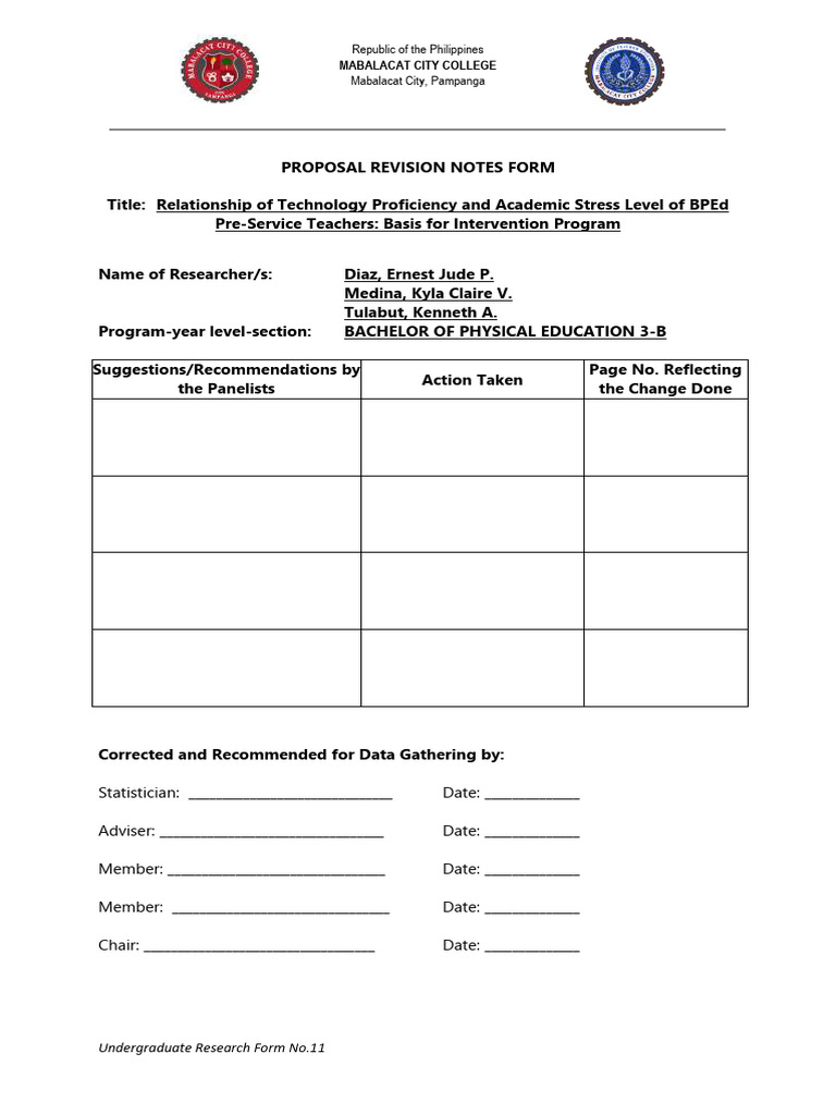 Form 11 PROPOSAL REVISION NOTES FORM | PDF | Social Science