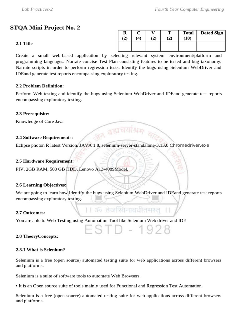 Stqa - Mini Project 2 | PDF | Selenium (Software) | Computer Engineering