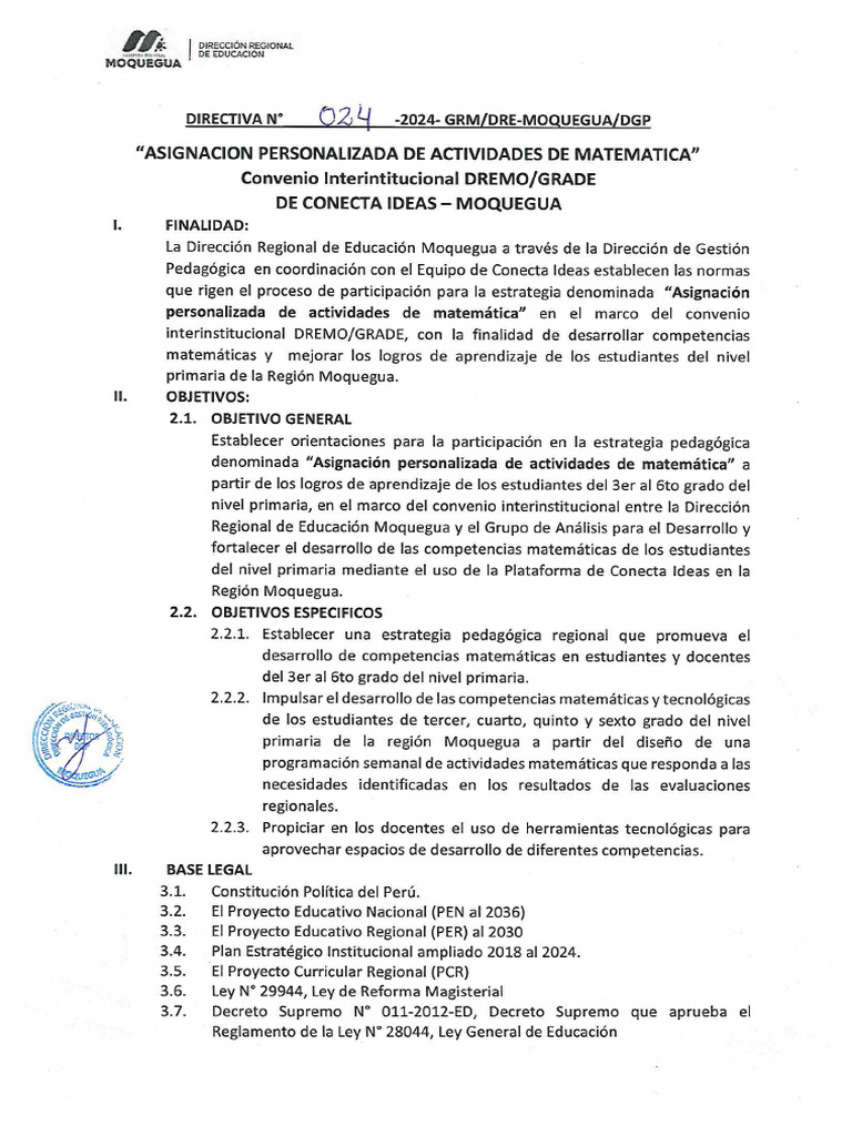 Directiva 024 Asiignaciòn Personalizada - Conecta Ideas | PDF