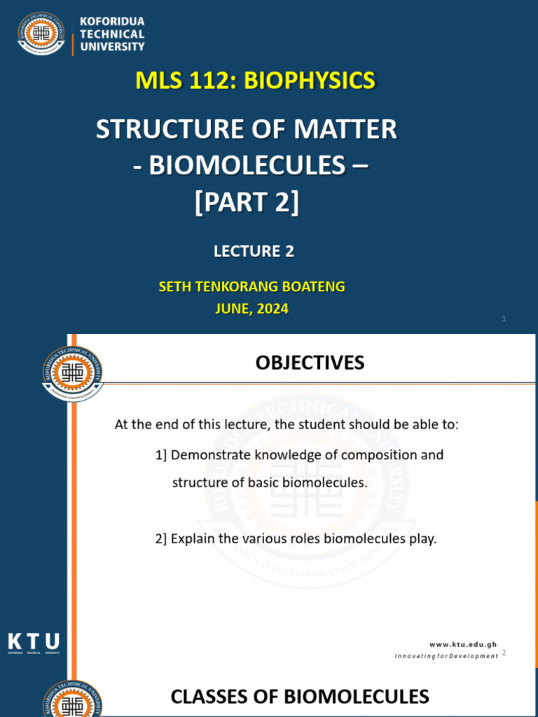 2024 - Lecture 2 - Biophysics II New | PDF | Nucleic Acids | Fatty Acid