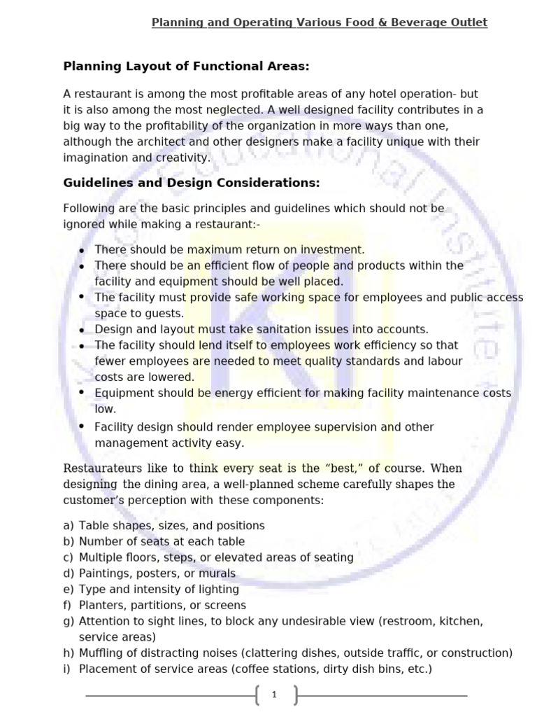 F&B Outlet Planning and Layout Guide | PDF | Waiting Staff | Pantry