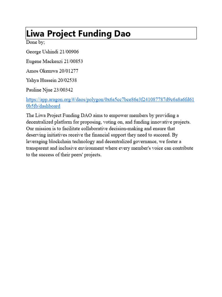 Liwa Project Funding Dao | PDF | Business | Finance & Money Management