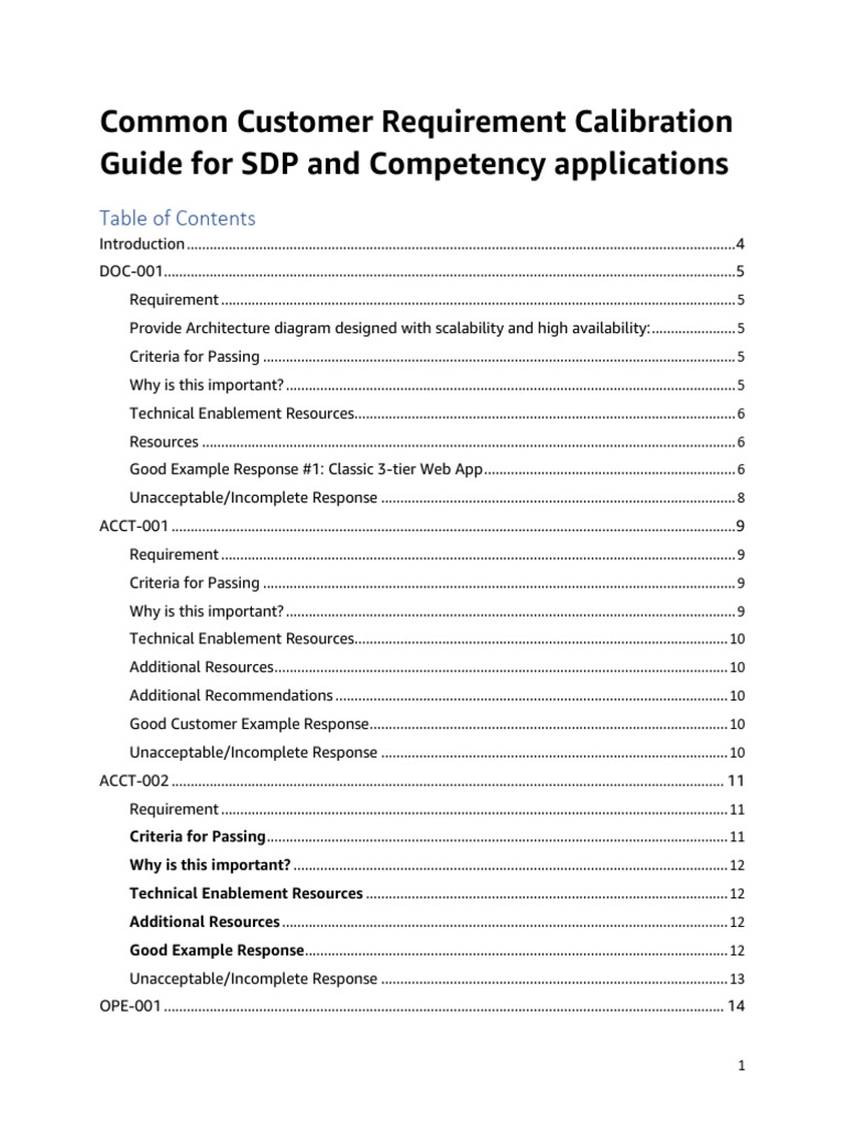 SDP Competency and SDP Common Customer Requirement Calibration Guide ...