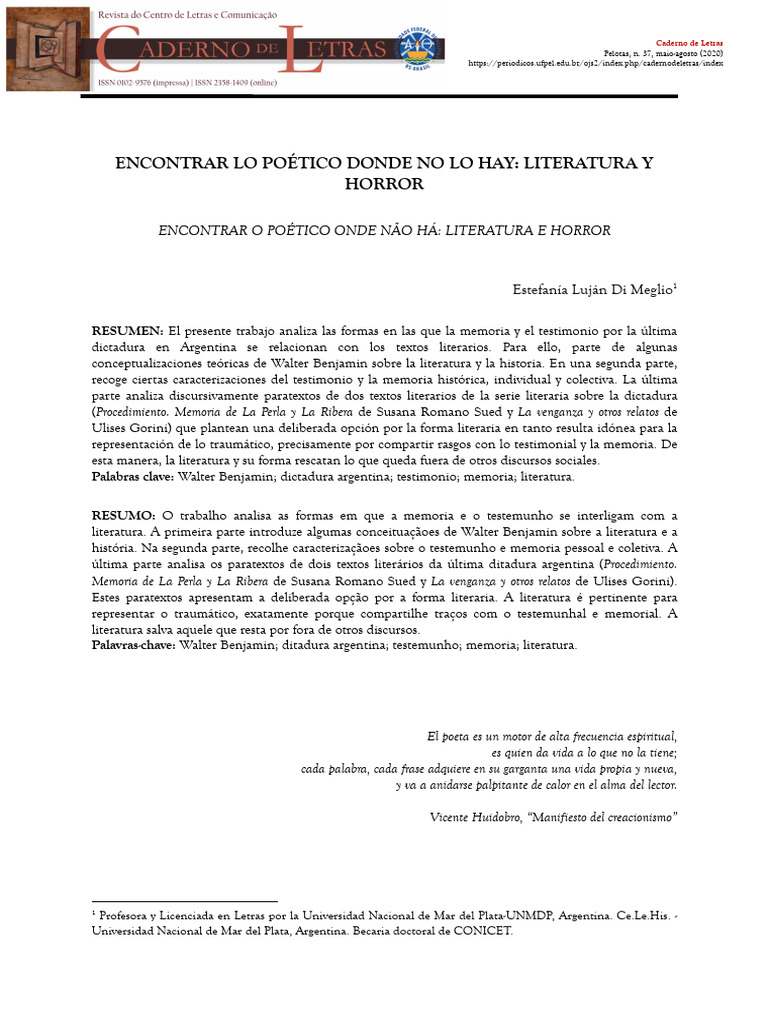 Encontrar Lo Poetico Donde No Lo Hay Lit | PDF | Testimonio | Memoria