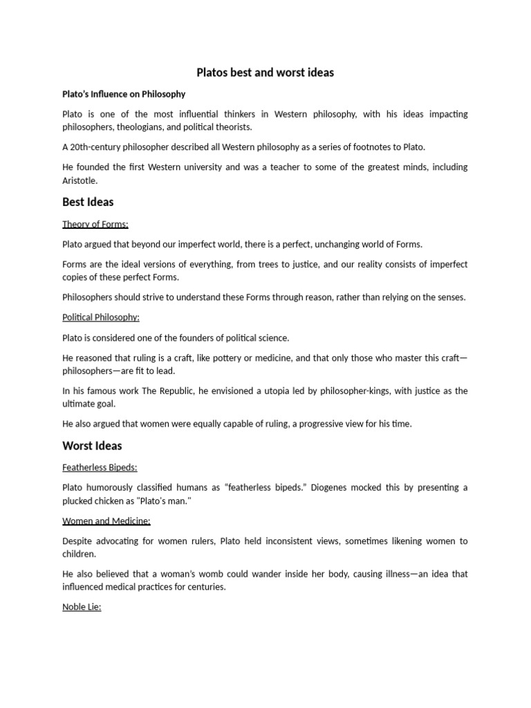 Platos Best and Worst Ideas | PDF