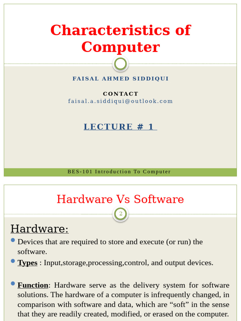 (Lecture - 1) Characteristics of Computers... Brief Introduction | PDF ...