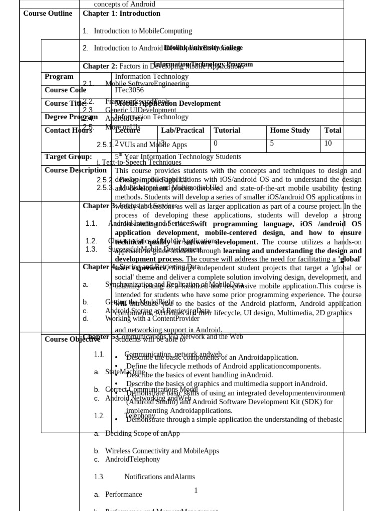 MAD Course Outline | PDF | Android (Operating System) | Mobile App