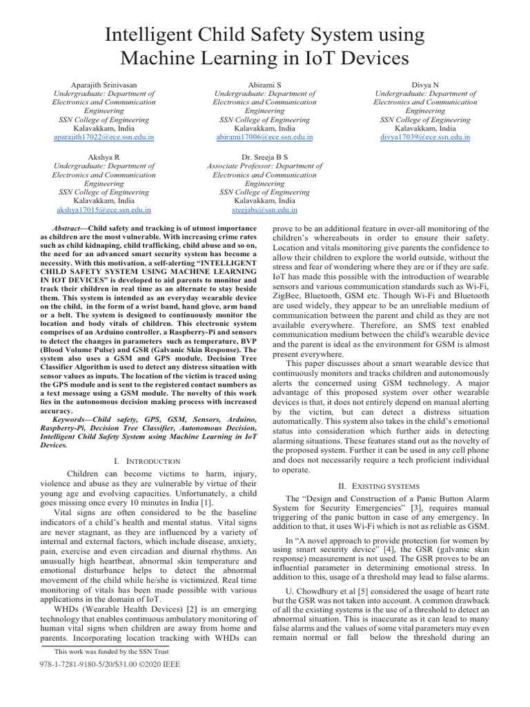 Intelligent Child Safety System Using Machine Learning in IoT Devices | PDF