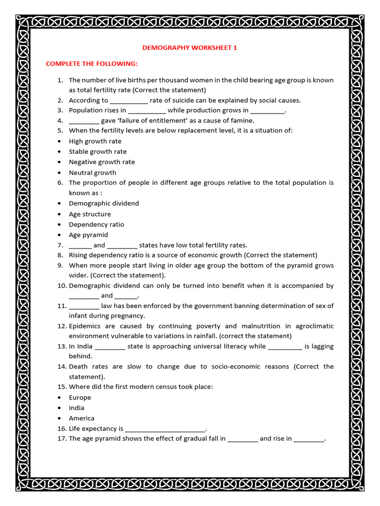 Demography Practice Worksheet 1 | PDF | Demography | Environmental ...