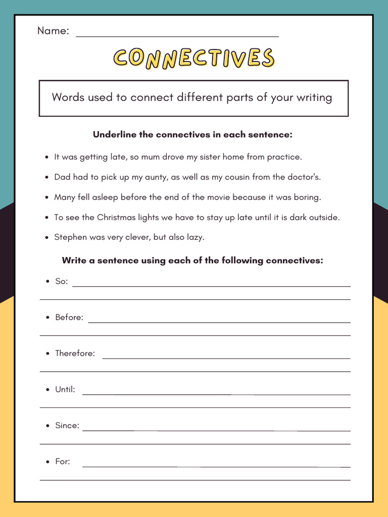 Connectives Worksheet Kls 8 | PDF