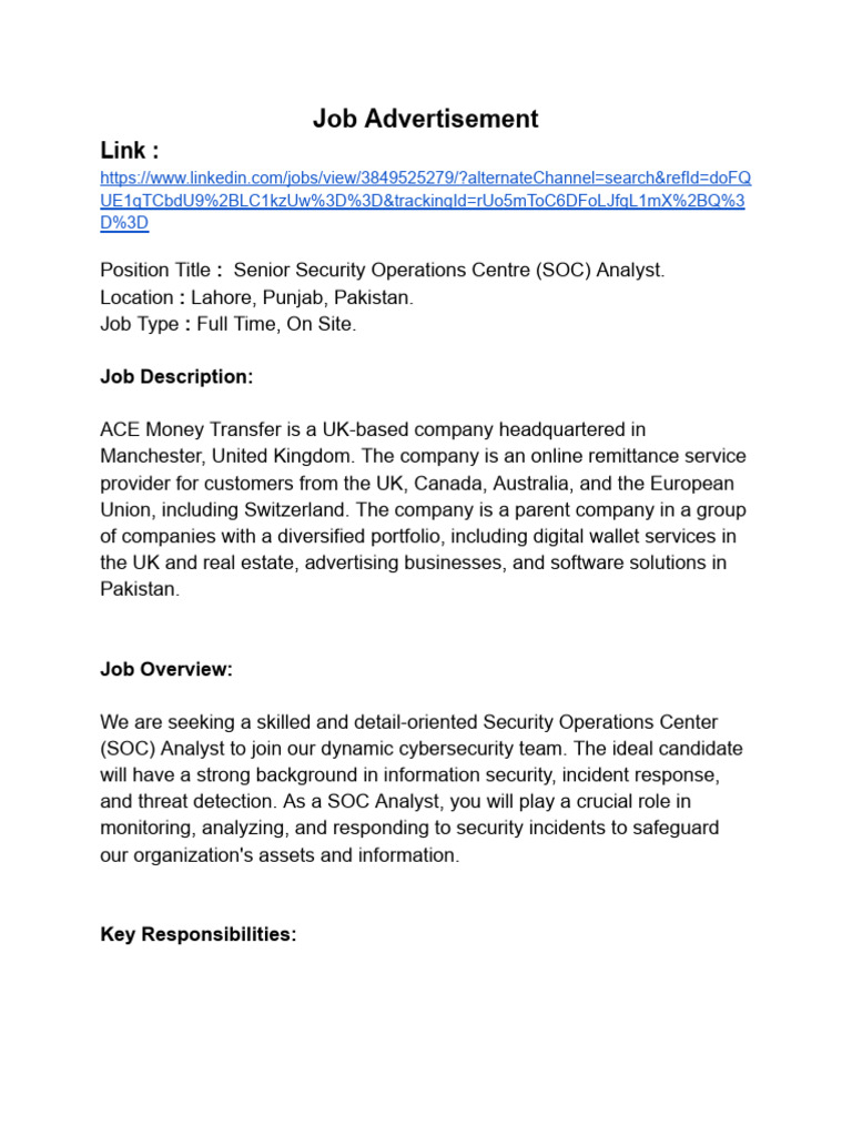 I221749 - Job Advertisement | PDF | Security | Computer Security