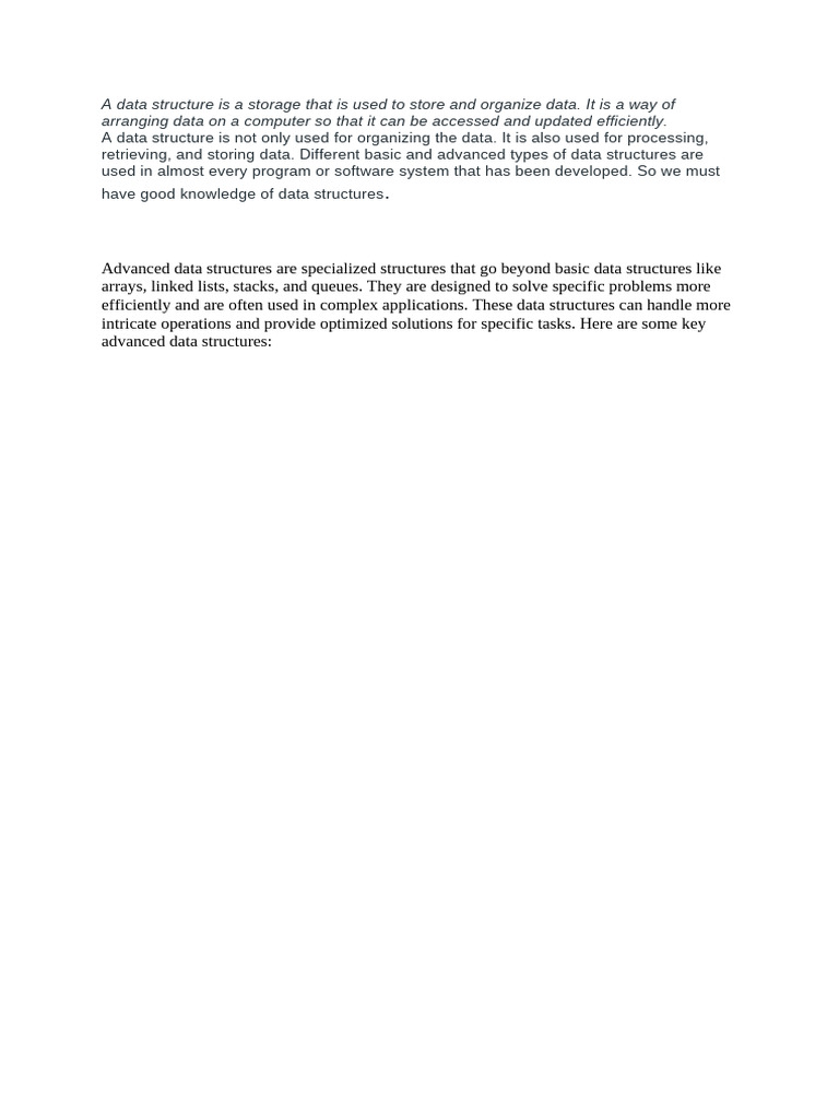 A Data Structure Is A Storage That Is Used To Store and Organize Data ...