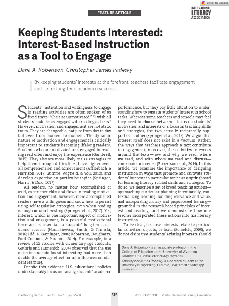 The Reading Teacher - 2019 - Robertson - Keeping Students Interested ...