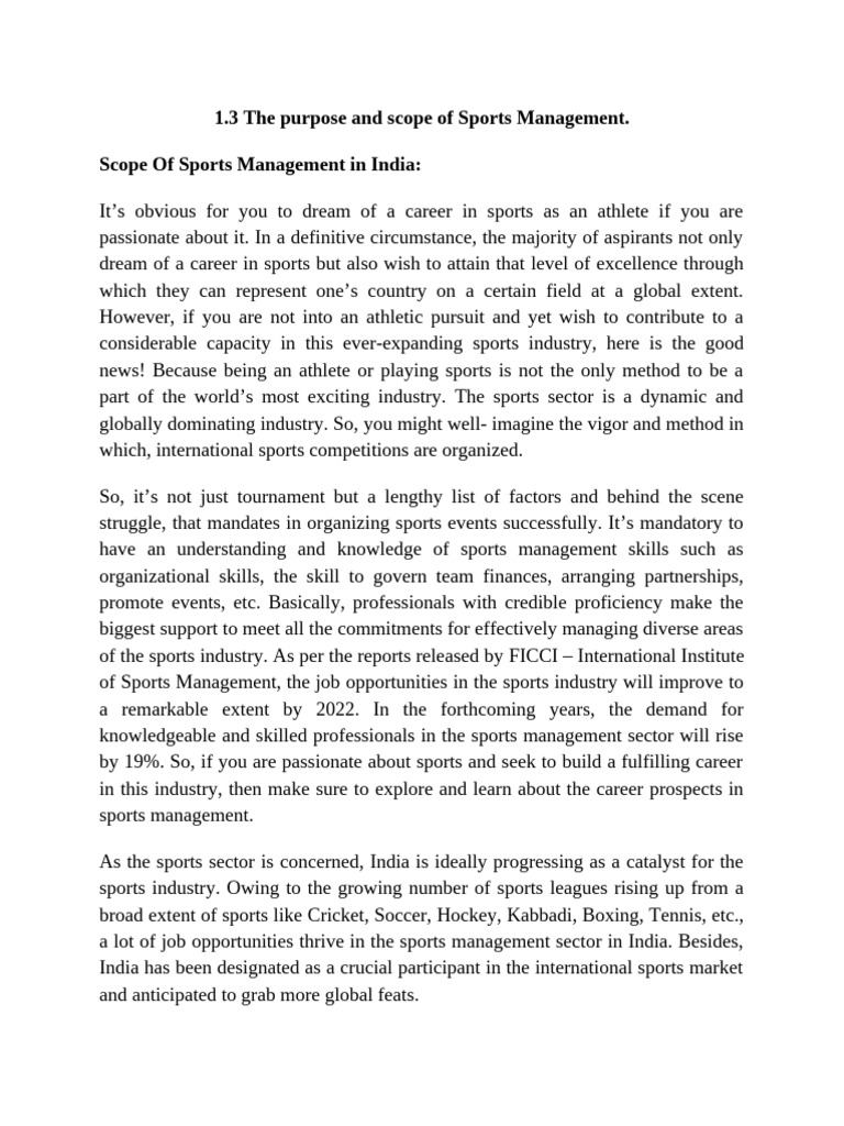 Purpose and Scope of Sports Management | PDF | Sports