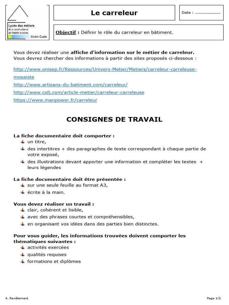 Fiche Métier Carreleur | PDF