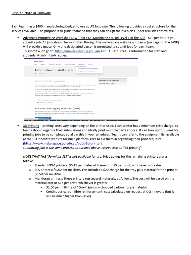 Cost Structure UQ Innovate | PDF | 3 D Printing | Industrial Processes